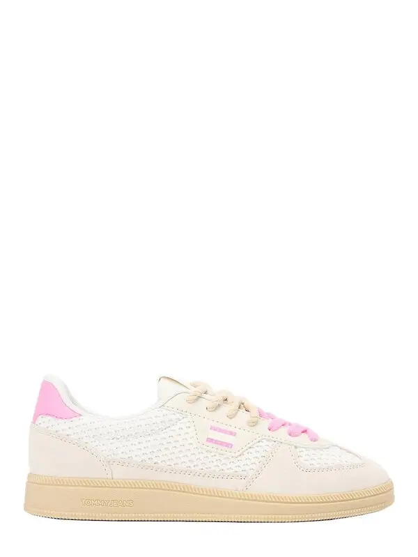 Tommy Hilfiger Textured Knit Lace Up Sneakers - Newsprint/synthetic Blush