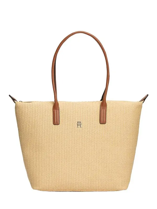 Tommy Hilfiger Monogram Logo Raffia Tote Bag - Natural Raffia