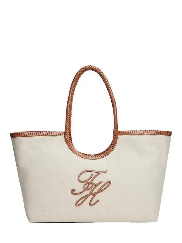 Tommy Hilfiger Script Monogram Linen Maxi Tote - Canvas/cognac