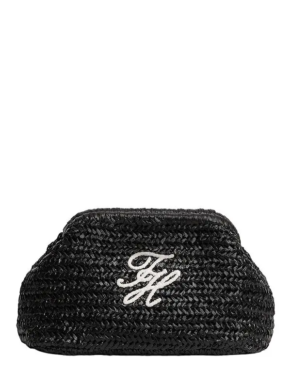 Tommy Hilfiger Script Monogram Raffia Clutch - Black Raffia