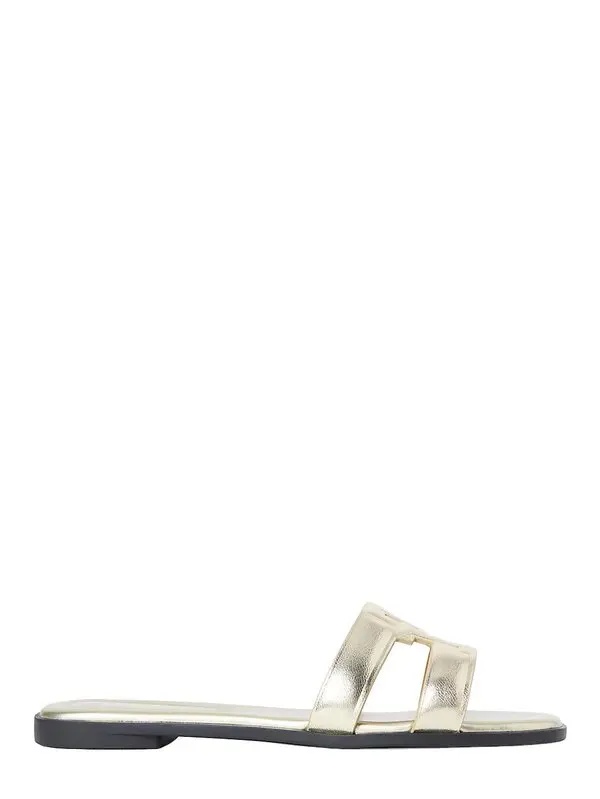 Tommy Hilfiger Metallic Leather Monogram Strap Sandals - Gold