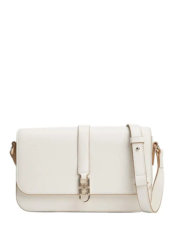 Tommy Hilfiger Polished Monogram Flap Crossbody Bag - Soft Cream