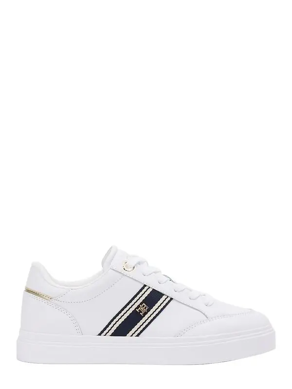 Tommy Hilfiger Webbing Stripe Leather Cupsole Sneakers - White