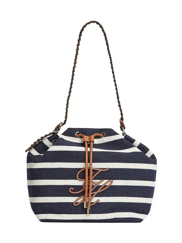 Tommy Hilfiger Script Monogram Breton Stripe Bucket Bag - Stripe Blue/cognac