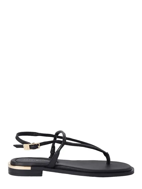 Tommy Hilfiger Metallic Accent Leather Thong Sandals - Black
