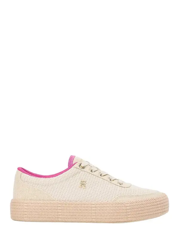 Tommy Hilfiger Mixed-texture Canvas Platform Sneakers - Classic Beige/fuchsia