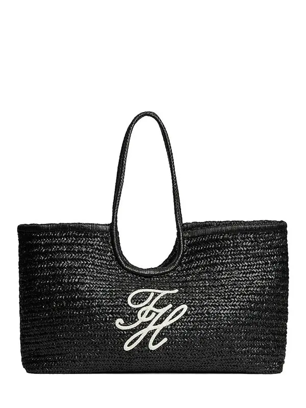 Tommy Hilfiger Script Monogram Raffia Maxi Tote - Black Raffia