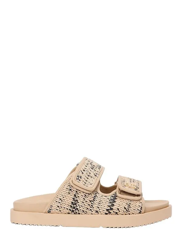 Tommy Hilfiger Woven Raffia Slide Sandals With Adjustable Straps - Natural/black