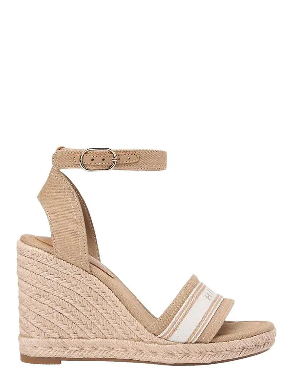 Tommy Hilfiger Webbing Logo Denim Wedge Espadrille Sandals - Safari Canvas