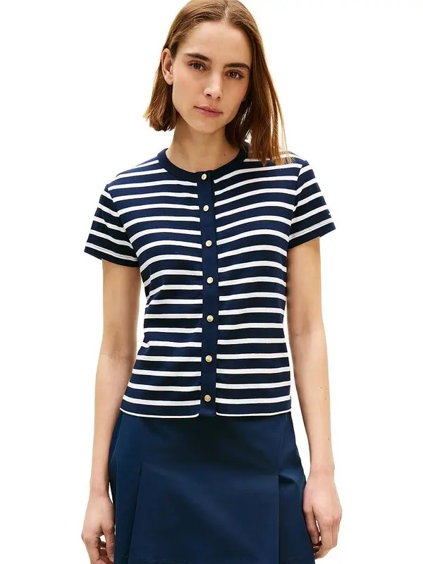 Tommy Hilfiger Button-up T-shirt - Navy/ecru Stripe