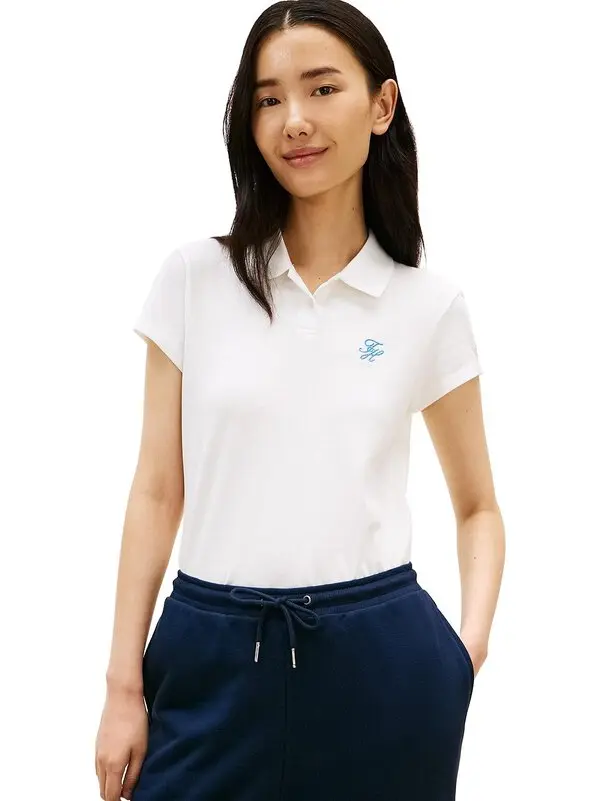 Tommy Hilfiger Slim Fit Script Monogram Stretch Polo - Ecru