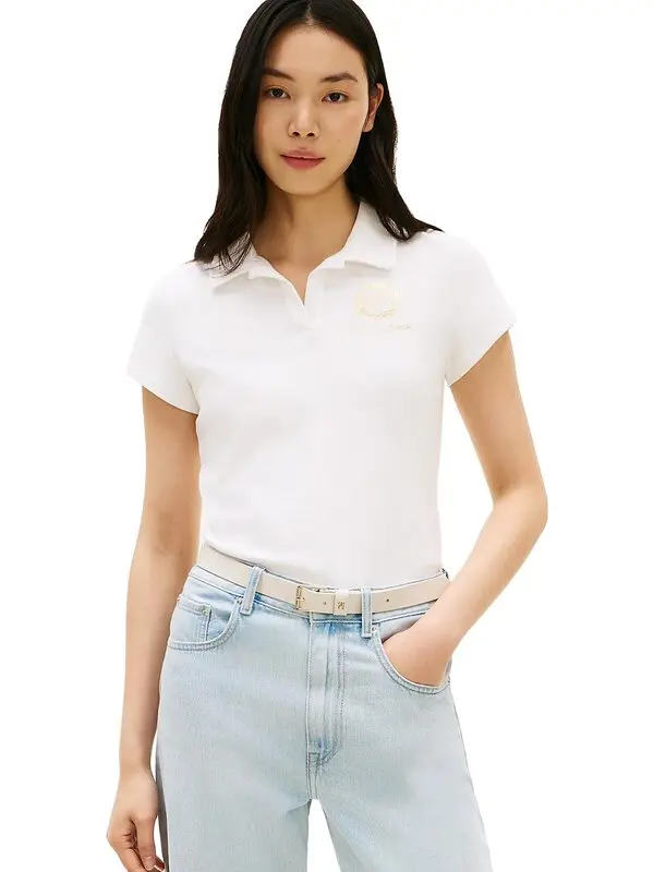 Tommy Hilfiger Slim Fit Polo With Laurel Leaf Logo - Ecru