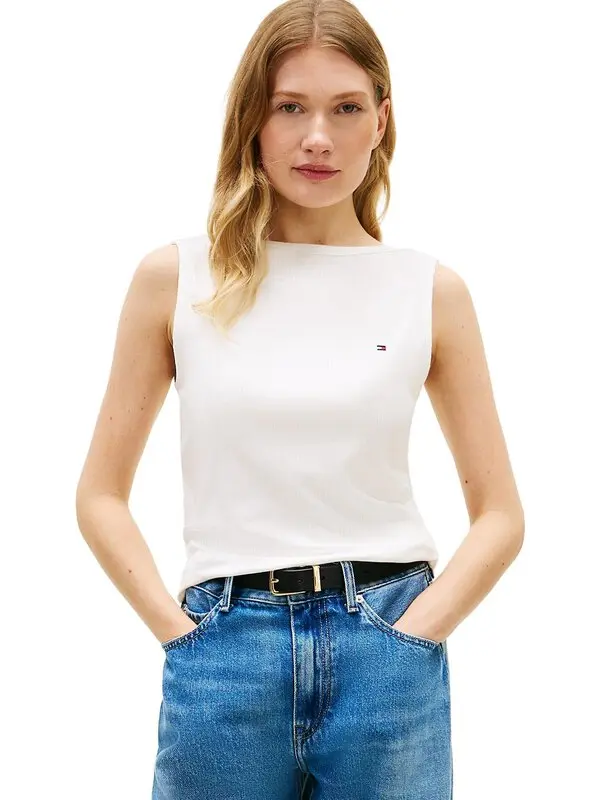 Tommy Hilfiger Ribbed Boatneck Tank Top - Ecru