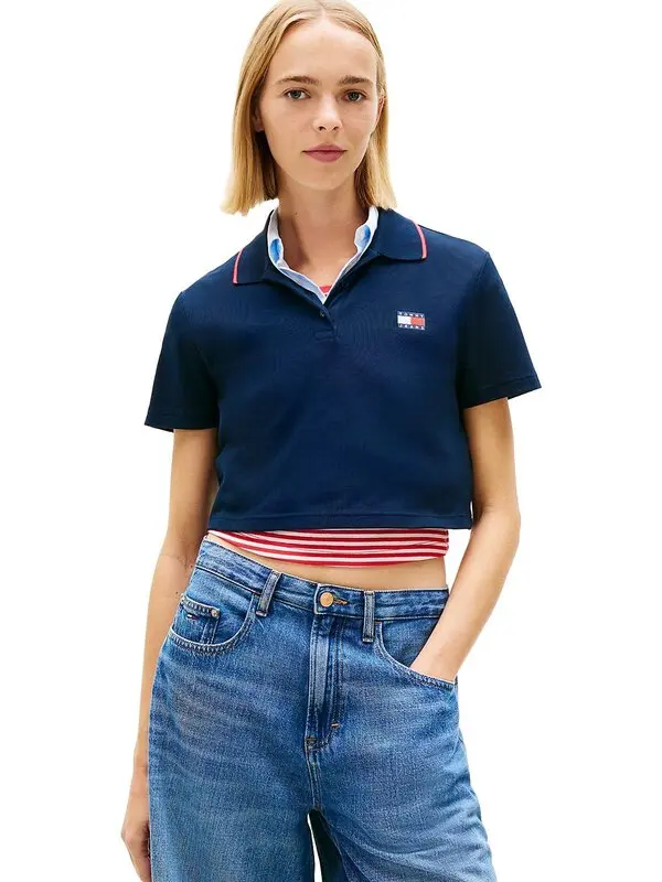 Tommy Hilfiger Cropped Boxy Fit Polo - Dark Night Navy