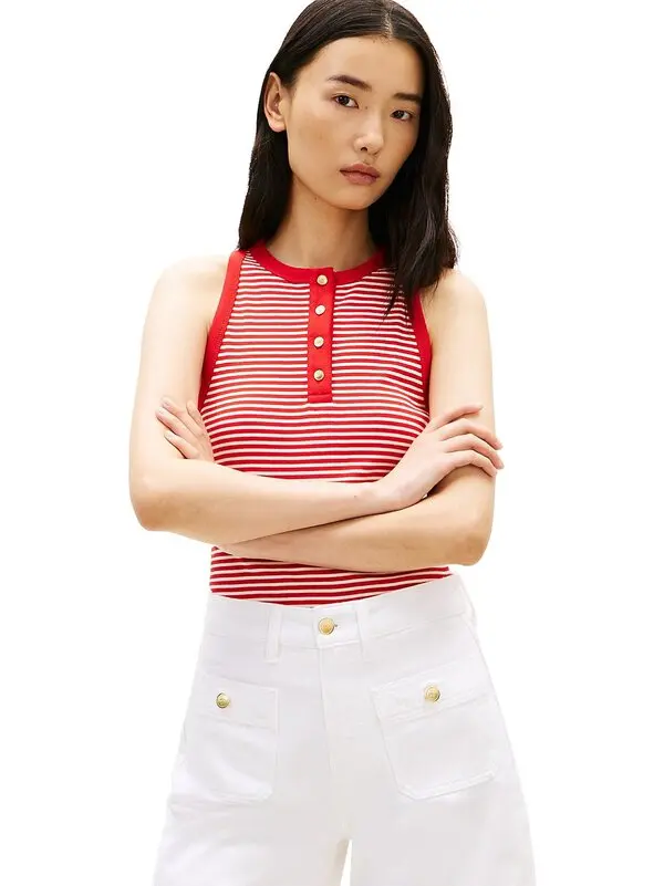Tommy Hilfiger Striped Henley Tank Top - Fireworks / Calico