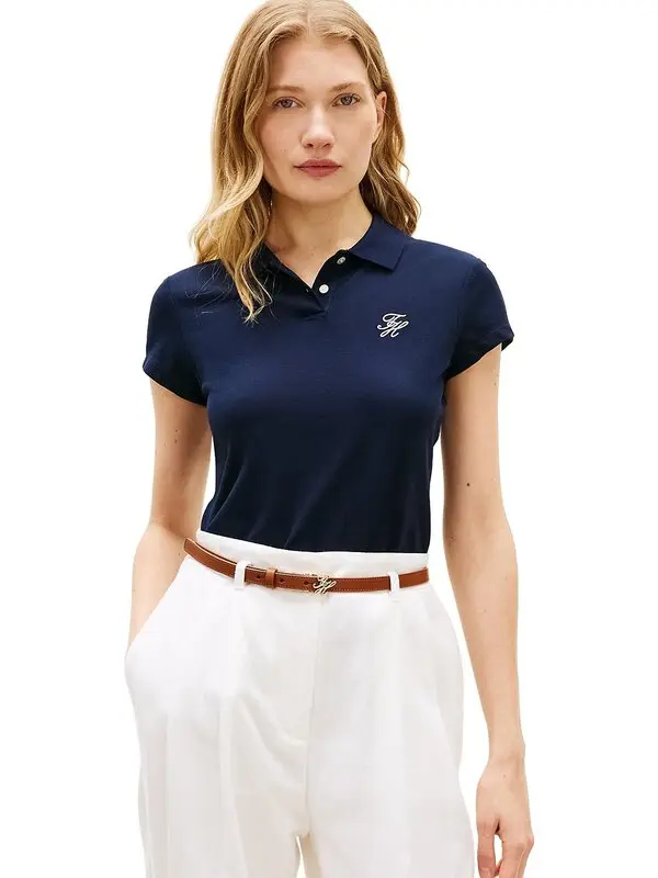 Tommy Hilfiger Slim Fit Script Monogram Stretch Polo - Dark Night Navy