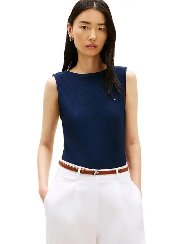Tommy Hilfiger Rib-knit Boatneck Tank Top - Dark Night Navy