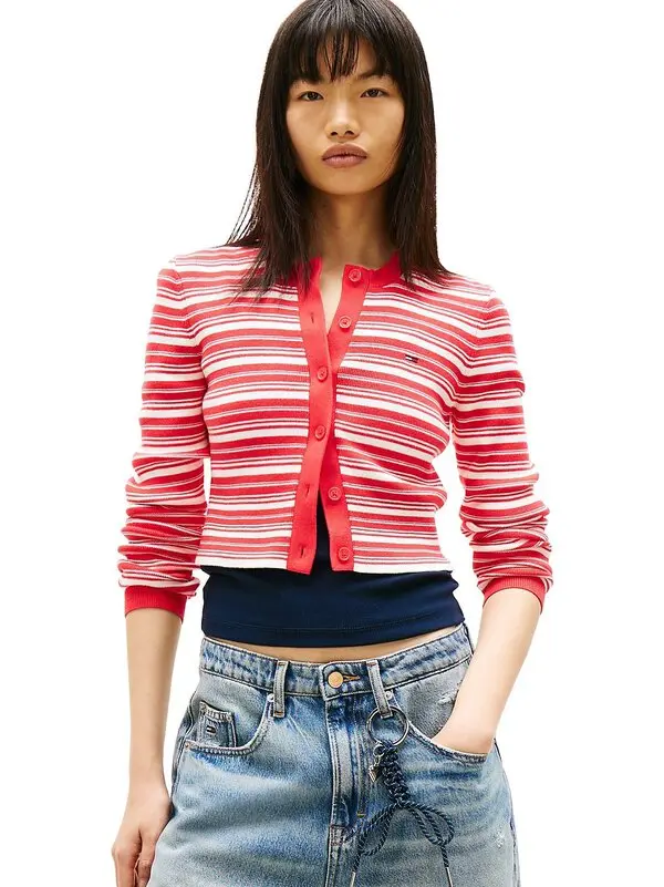 Tommy Hilfiger Slim Fit Striped Button-up Cardigan - Red Alert