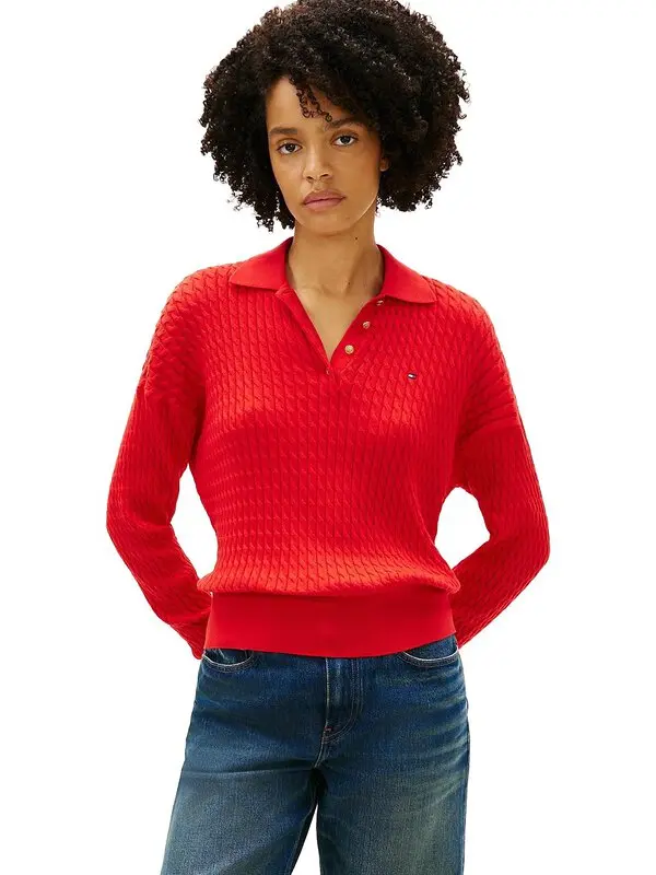 Tommy Hilfiger Cable Knit Polo Sweater - Fireworks