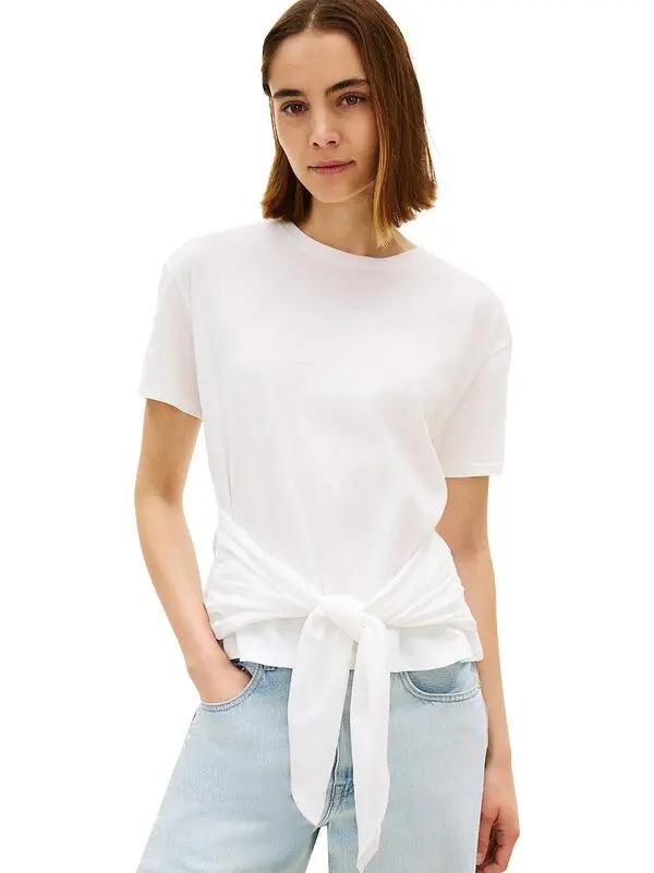 Tommy Hilfiger Tie-front Slub Cotton T-shirt - Ecru