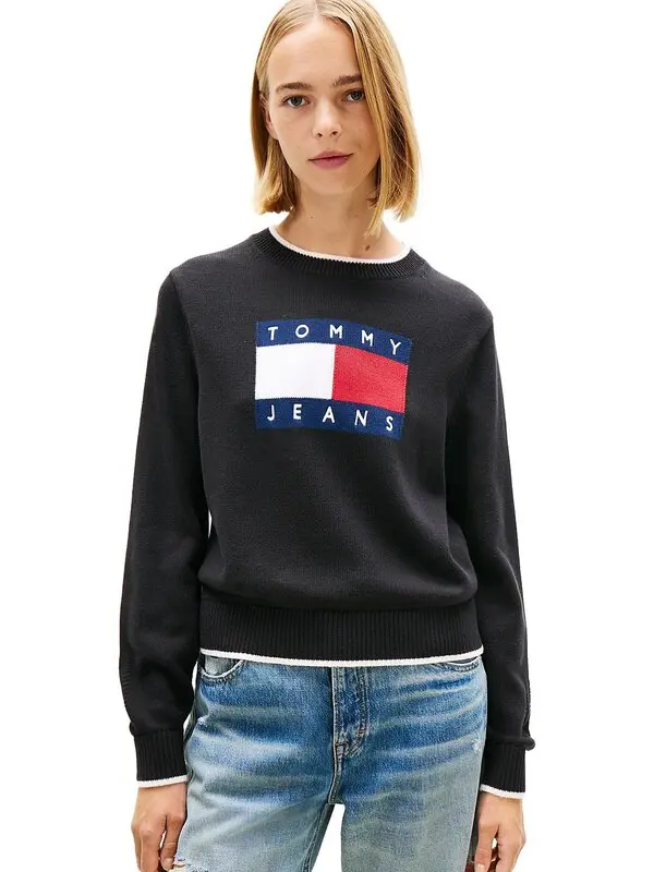 Tommy Hilfiger Flag Logo Tipped Sweater - Black