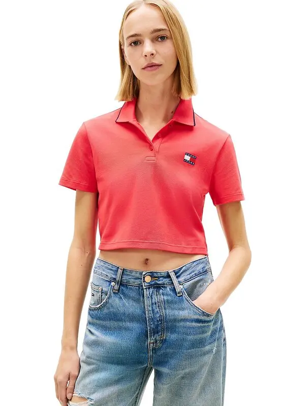 Tommy Hilfiger Cropped Boxy Fit Polo - Red Alert