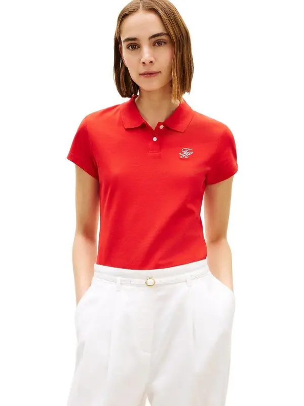 Tommy Hilfiger Slim Fit Script Monogram Stretch Polo - Fireworks