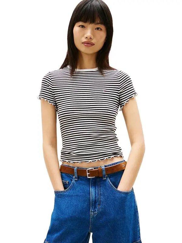 Tommy Hilfiger Lettuce-trim T-shirt - Black / Ecru Stripe