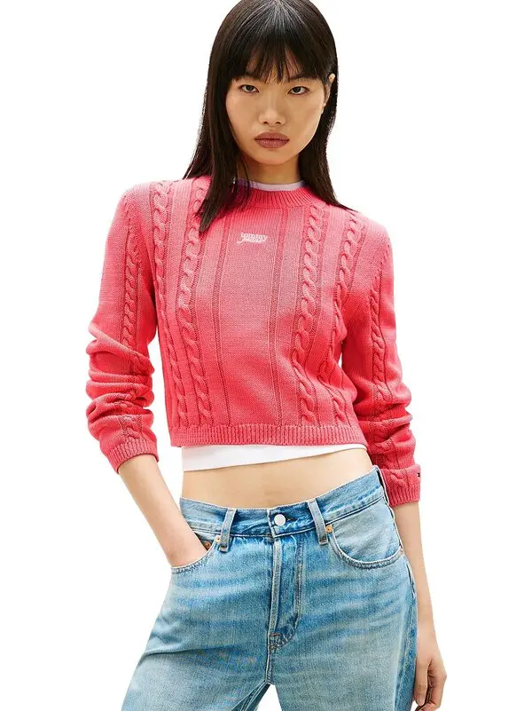 Tommy Hilfiger Script Cable Knit Sweater - Tropical Blush