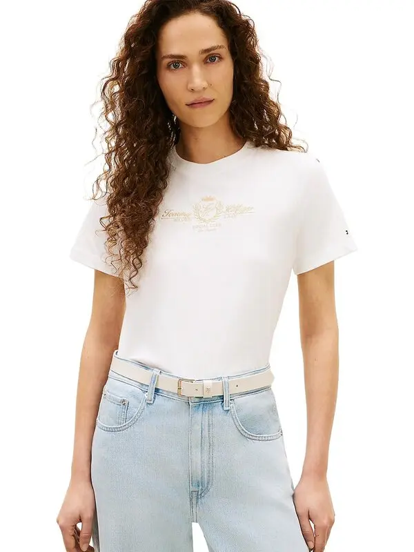 Tommy Hilfiger Gold-tone Club Crest Logo T-shirt - Ecru