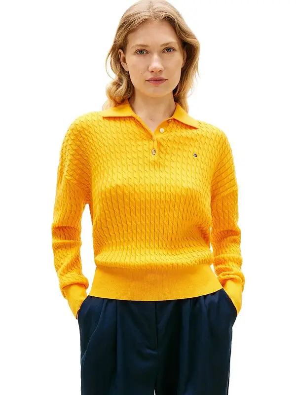 Tommy Hilfiger Cable Knit Sweater Polo - Orange Flash