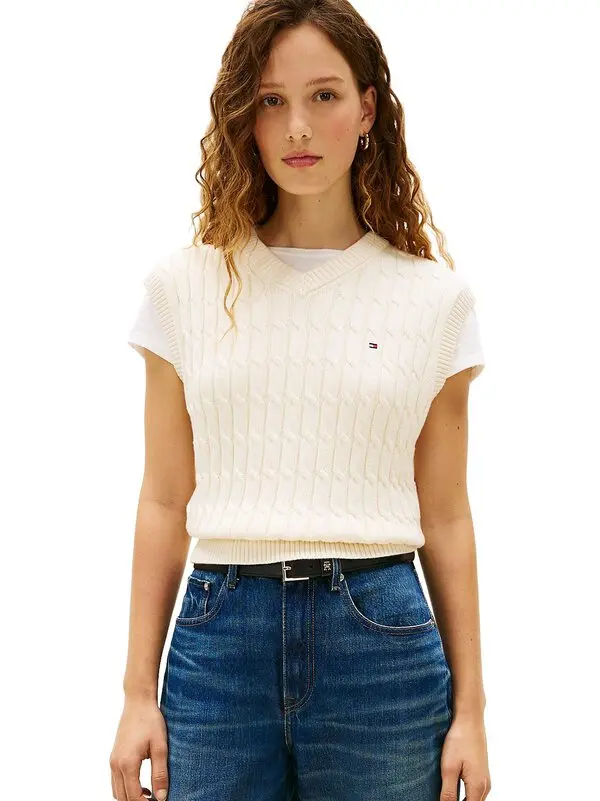 Tommy Hilfiger Cable Knit V-neck Sweater Vest - Calico