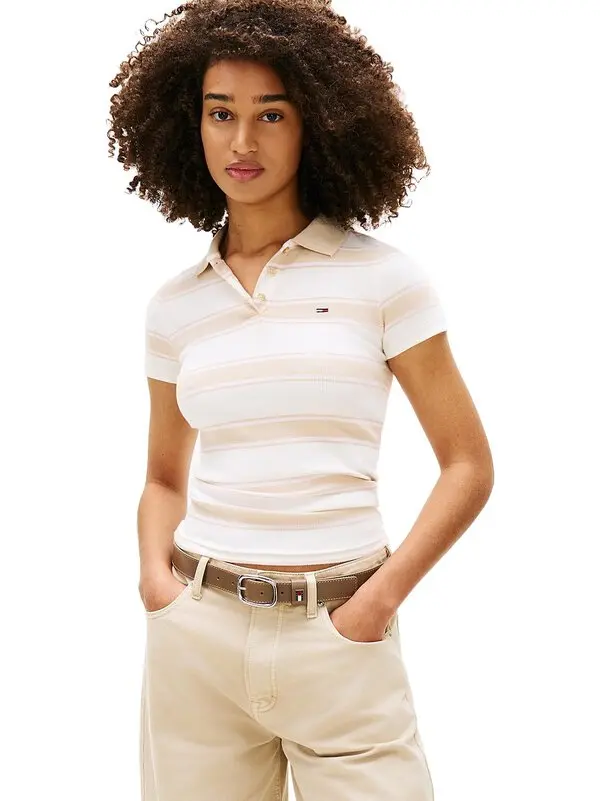 Tommy Hilfiger Ribbed Polo Shirt - White Clay / Multi Stripe