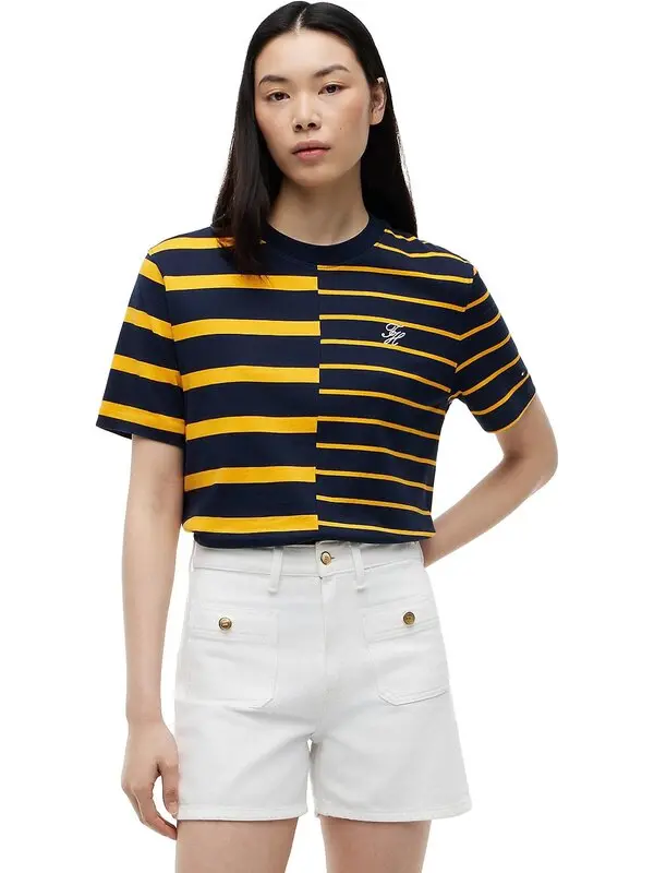 Tommy Hilfiger Relaxed Fit Mixed-stripe T-shirt - Navy Stripe  / Orange Flash