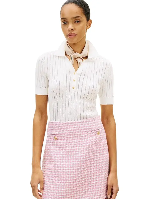 Tommy Hilfiger Short-sleeve Pointelle Knit Polo - Ecru