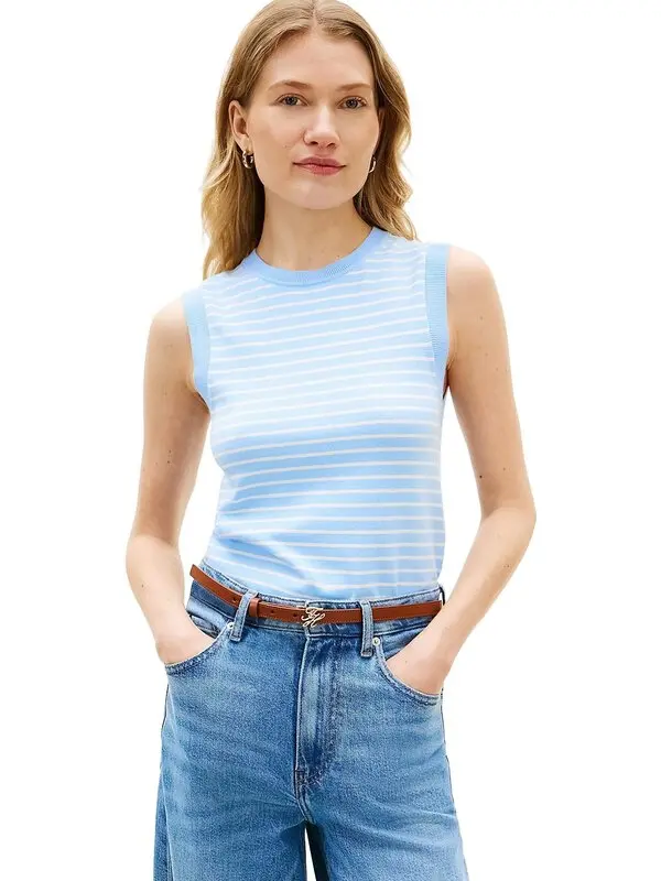 Tommy Hilfiger Sleeveless Crewneck Sweater - Vessel Blue / Ecru Stripe