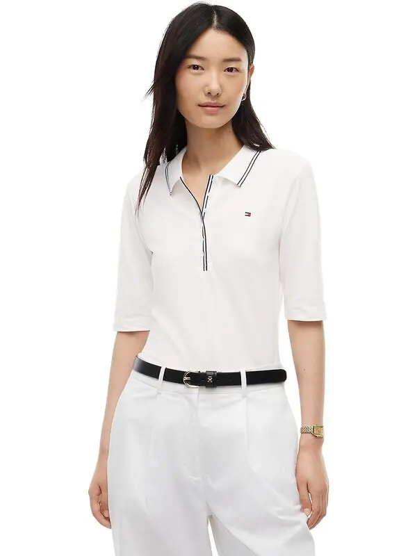 Tommy Hilfiger Slim Fit Half-sleeve Polo - Ecru