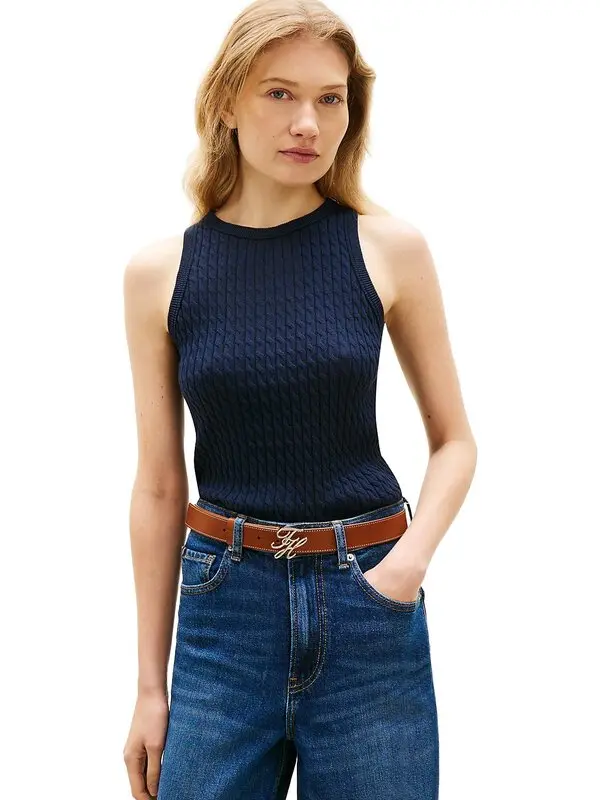 Tommy Hilfiger Regenerative Cotton Cable Knit Sweater Tank - Navy