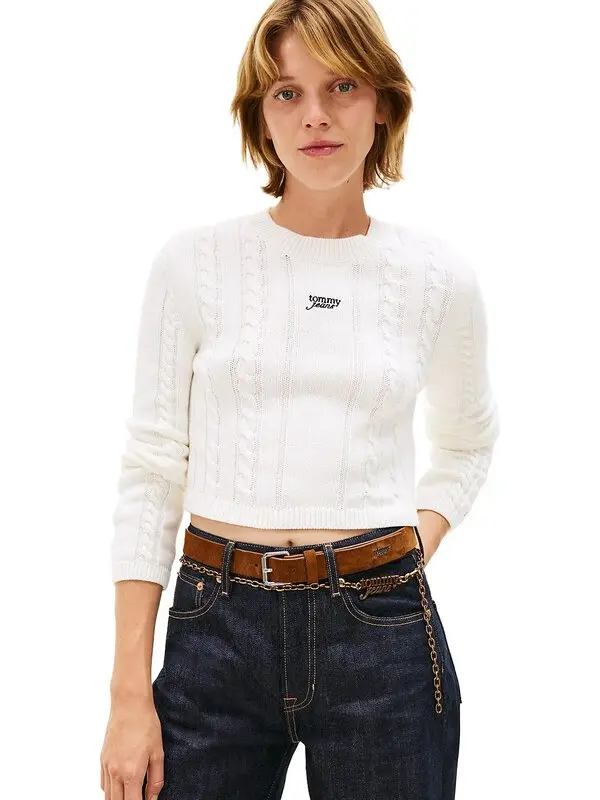 Tommy Hilfiger Script Cable Knit Sweater - Ancient White