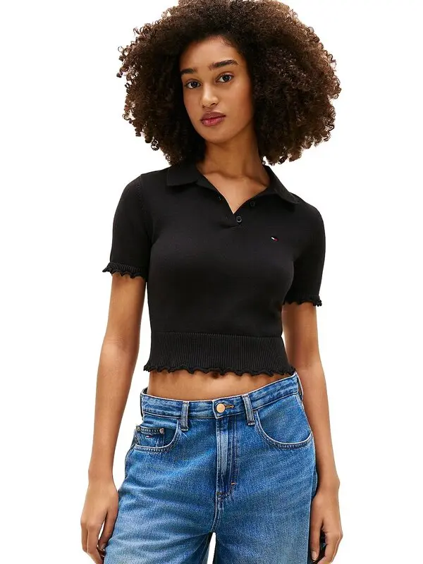 Tommy Hilfiger Lettuce-trim Polo - Black