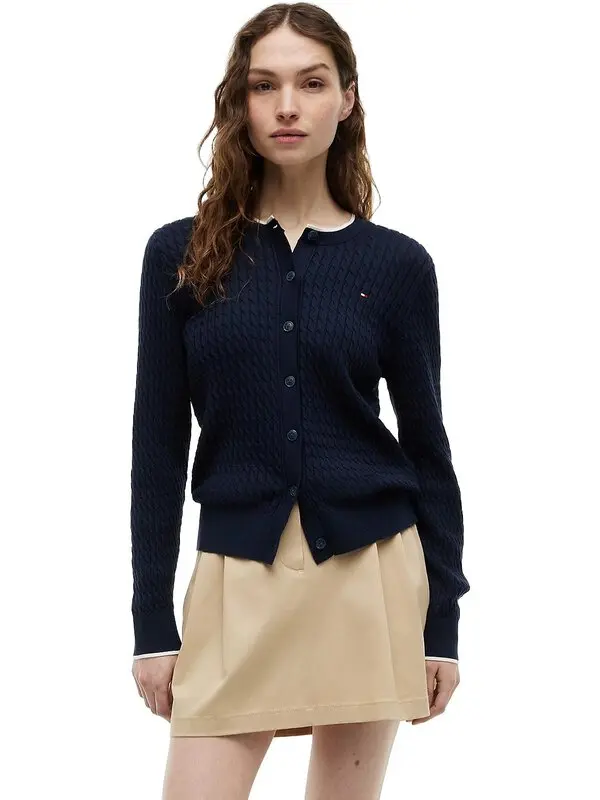 Tommy Hilfiger Cable Knit Crewneck Cardigan - Navy