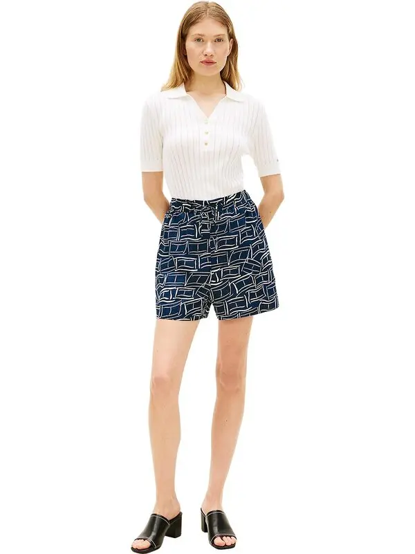 Tommy Hilfiger Printed Linen Pull-on Shorts - Navy