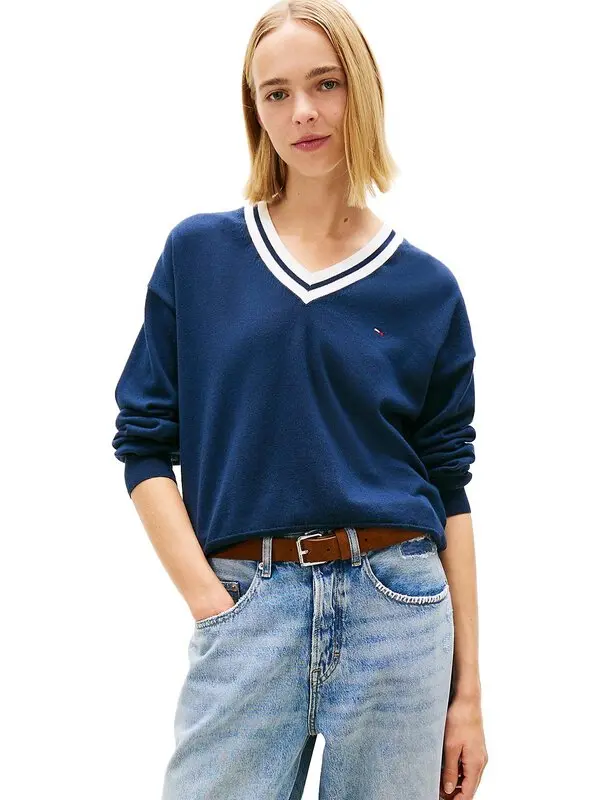 Tommy Hilfiger Relaxed Fit V-neck Sweater - Dark Night Navy