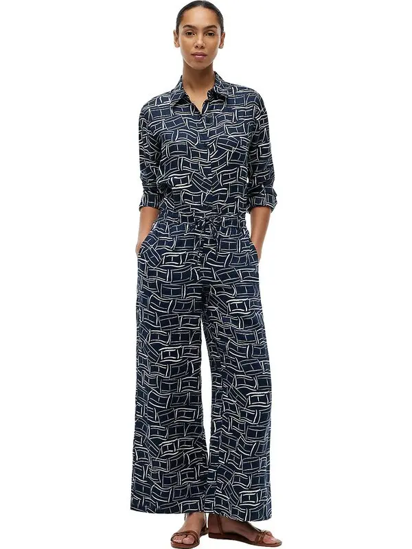 Tommy Hilfiger Relaxed Fit Printed Linen Trousers - Navy