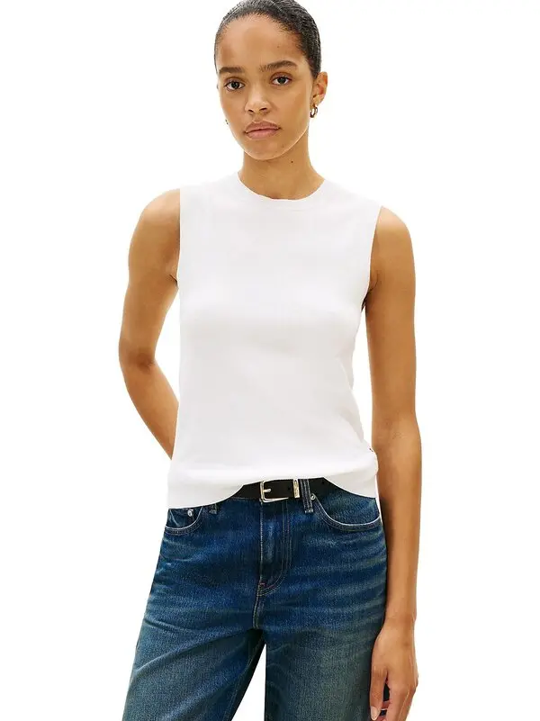 Tommy Hilfiger Sleeveless Crewneck Fine-gauge Cotton Sweater - Ecru