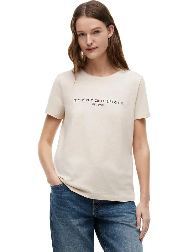 Tommy Hilfiger Embroidered Logo T-shirt - Beige Heather