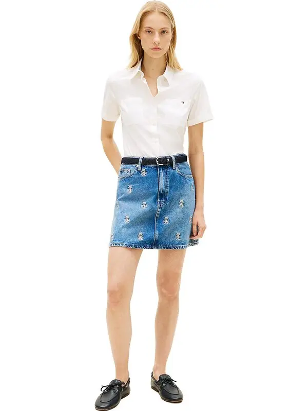Tommy Hilfiger Allover Crest High-rise Denim Mini Skirt - Denim Crest