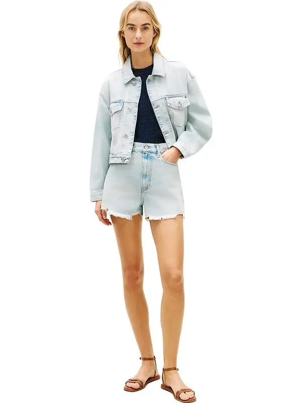 Tommy Hilfiger Distressed High-rise Wide Leg Denim Shorts - Washed Denim