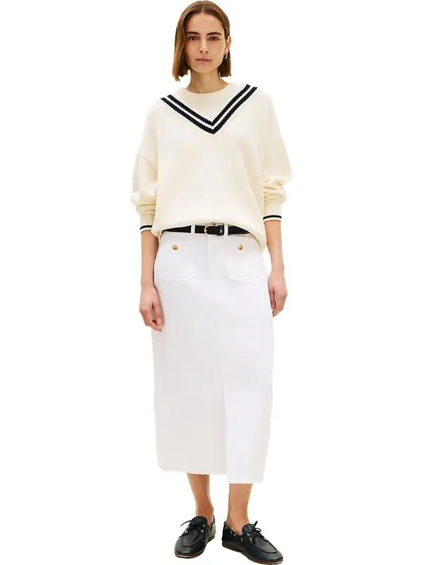 Tommy Hilfiger Gold Button Pocket Midi Skirt - Optic White