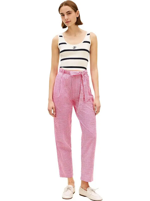 Tommy Hilfiger Belted Gingham Seersucker Tapered Pant - Pink Perfection / Ecru Gingham